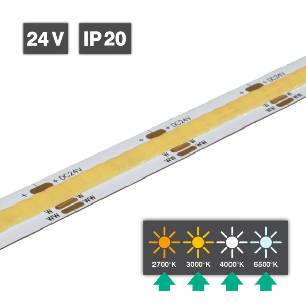 Flexible LED Strip Light | COB CCT (Dual Warm & Cool White | 24W/m 24V ...